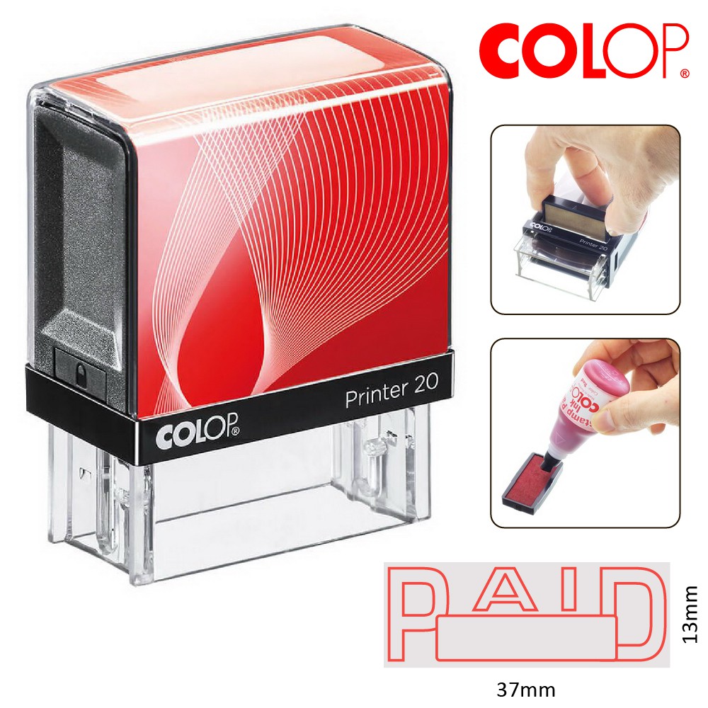 E26 PAID (Box) Colop Printer 20 Ready Made Stock Rubber Stamp Chop Self ...