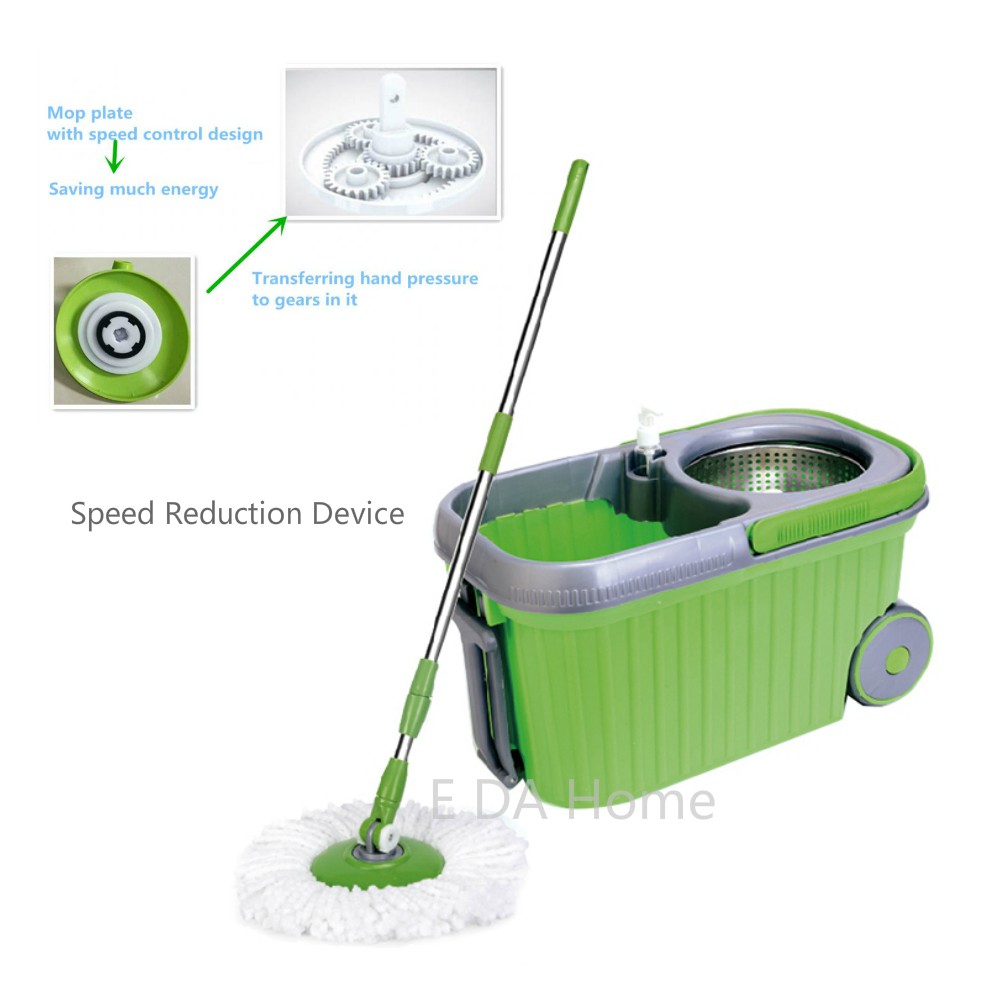 Spin Mop with Stainless Steel Basket & Handle with bucket wheels + 2 ...