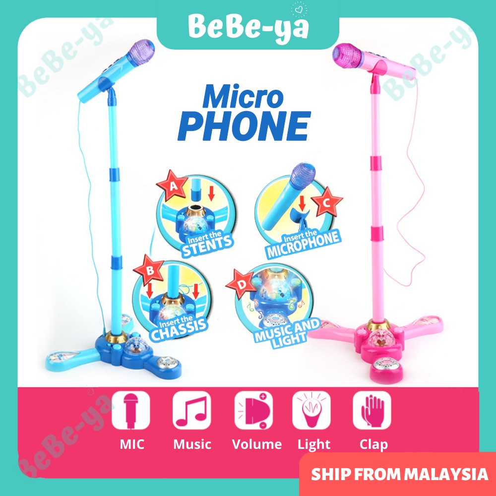 Microphone Karaoke Stand Kids Toys - LED Singing Standing Mic Machine ...