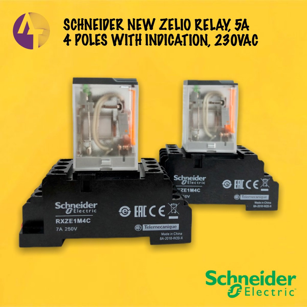 Schneider New Zelio Relay, 5A 4 Poles with Indication, 230Vac | Shopee ...