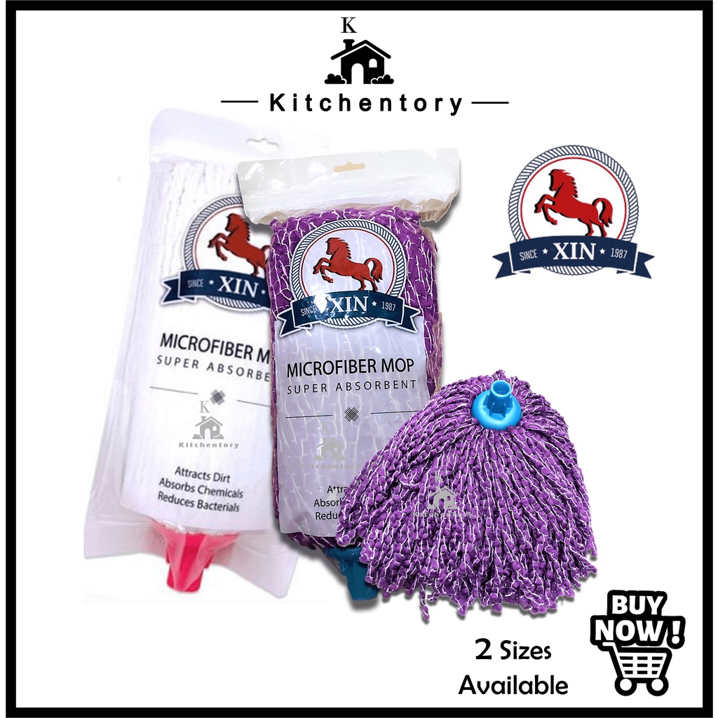 (EXTRA MOP HEAD) WJS Durable Strong Stainless Steel Easy Spin Mop Magic ...