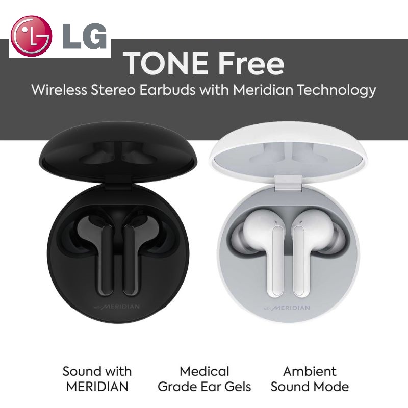 LG Tone Free HBS-FN4 Bluetooth Wireless Stereo Earbuds with Meridian Audio - Black/White ...