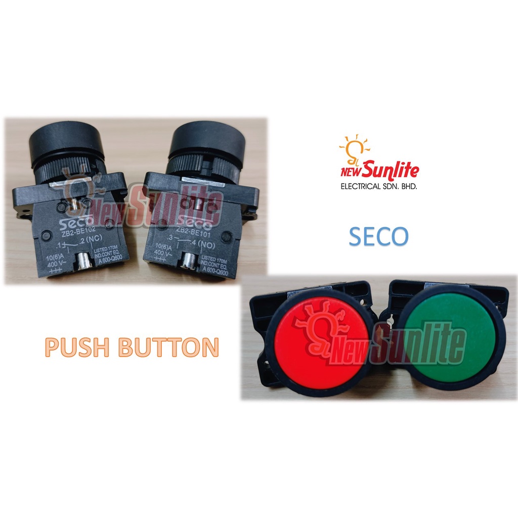 SECO Push Button Switch 22mm Flush Momentary 1NO /1NC (RED/GREEN ...