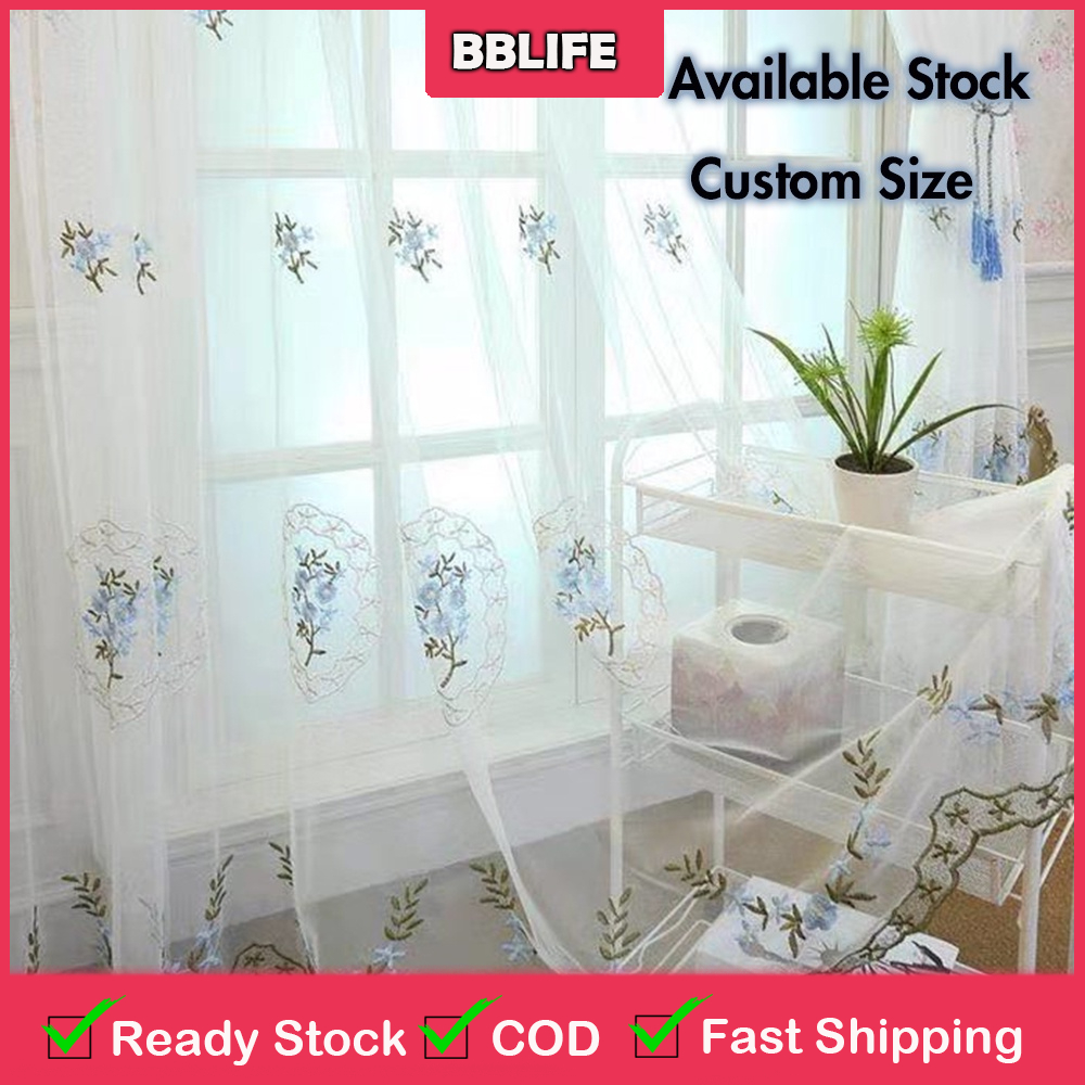 Embroidery Sheer Curtain Langsir Putih Jarang for Bedroom Living Room ...