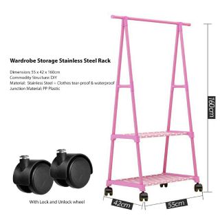 Rak Pakaian / Wardrobe Storage Stainless Steel Rack Wheel / Almari ...