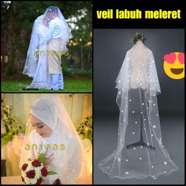 🌹ANINAS veil 3 meter Veil meleret veil labuh meleret veil pengantin ...