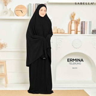 READY STOK ERMINA TELEKUNG SABELLA MOSS CREPE HITAM PUTIH UMRAH HAJI ...