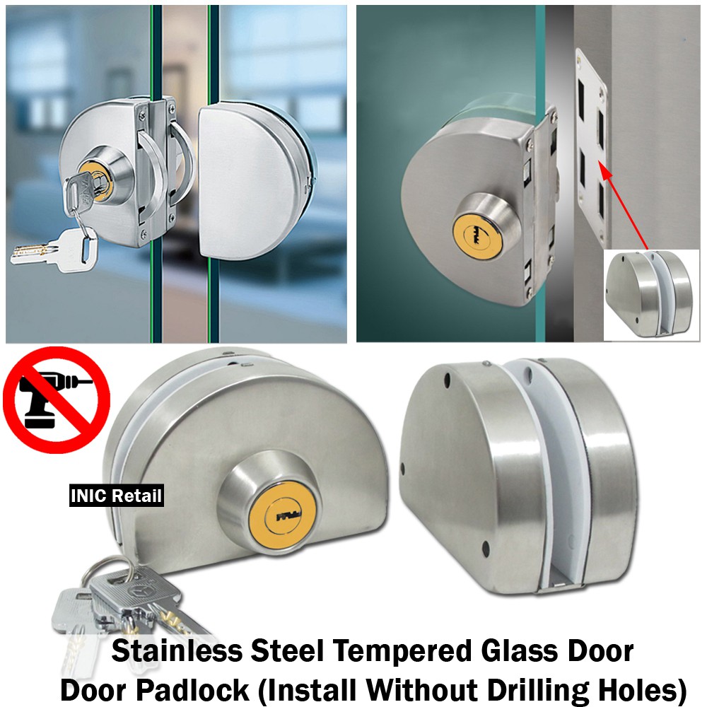 D133 SUS 304 SS Tempered Glass Door Door PadLock Without drilling Holes ...