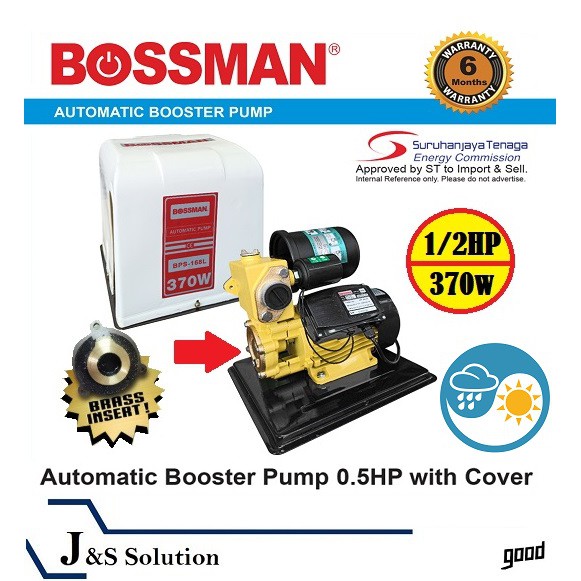 BOSSMAN 370W 0.5HP Auto Water Booster Pump with Cover ~BPS168L | Shopee ...