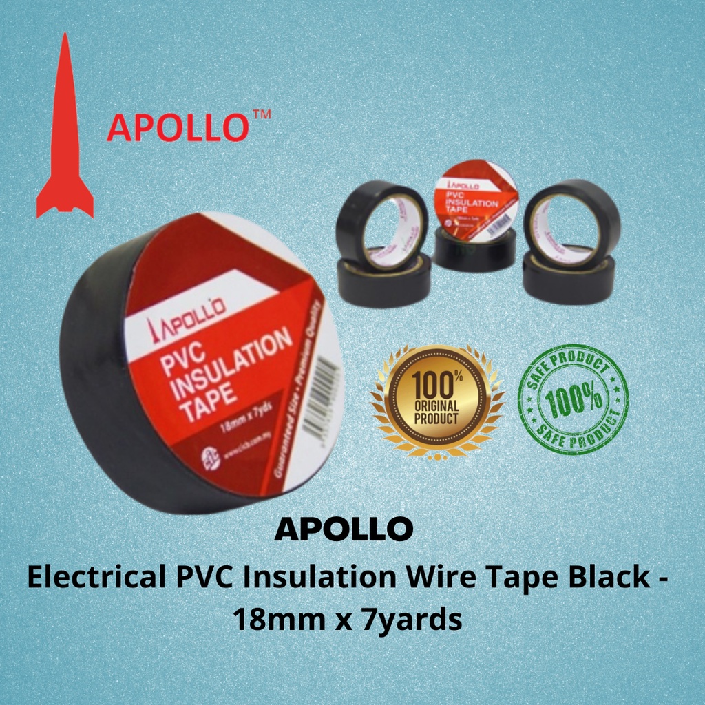 Apollo Electrical PVC Insulation Wire Tape Black - 18mm x 7yards (100% ...
