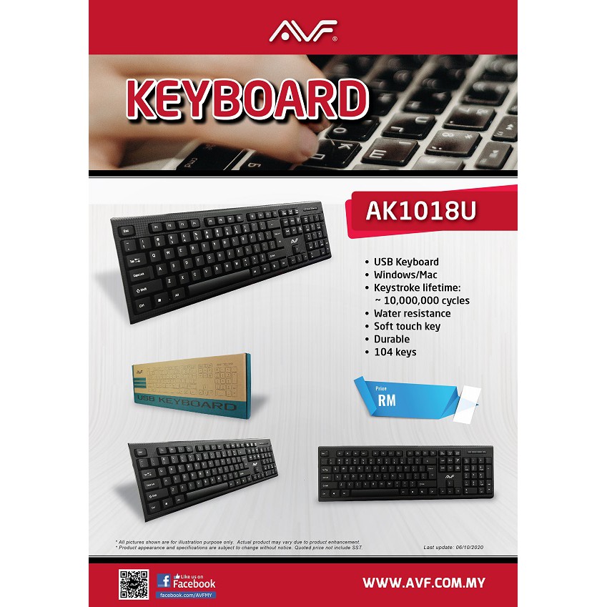AVF AK1018U USB KEYBOARD WATER RESISTANCE (FREE MYSTERY GIFT) | Shopee ...
