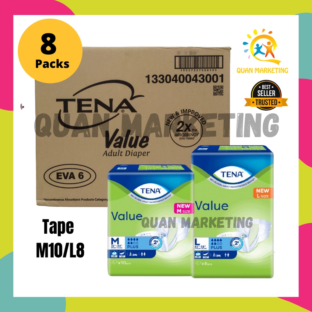 TENA Tape Adult Diapers Value M12s/L8s/XL8s - 8 Packs / One Carton Deal / Fast Delivery | Shopee ...