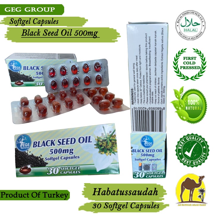 EGE Black Seed Softgel 500mg / Minyak Habbatus Sauda 500mg | Shopee ...