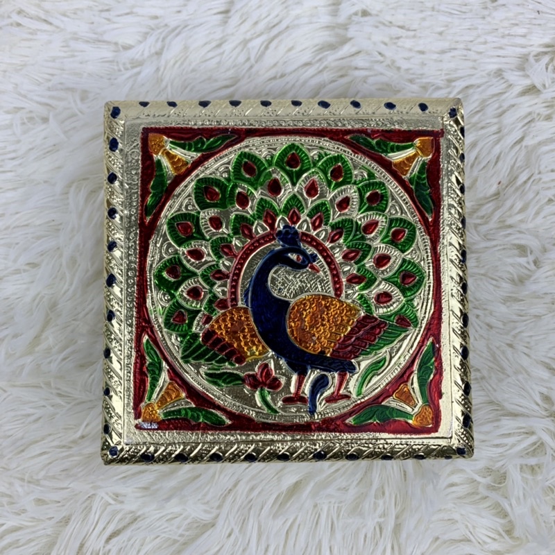 Handmade Wood Statue Stand Peedam Royal Meenakari Peacock Mandala ...