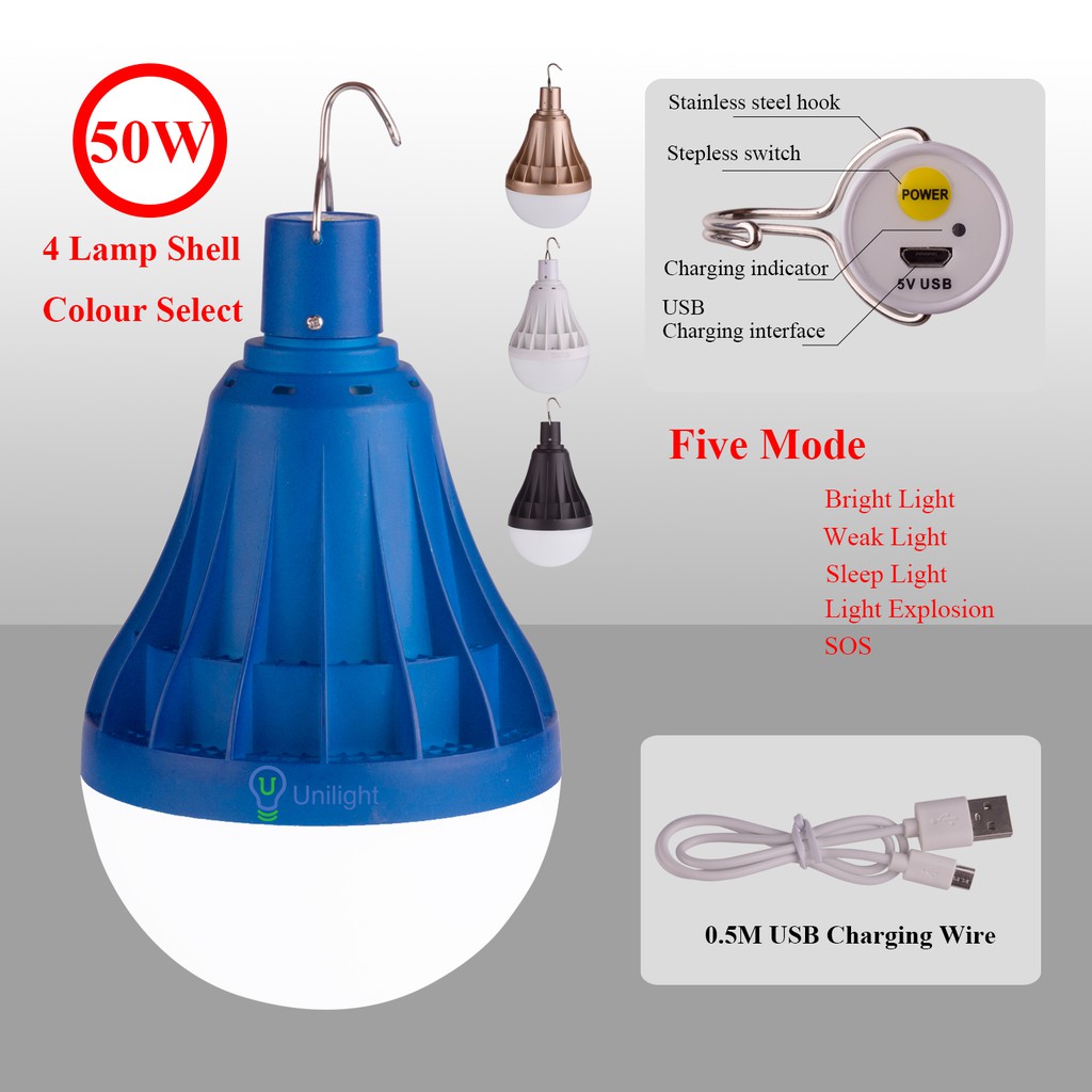 Unilight 50W LED Lithium battery Rechargeable Bulb pasar malam lampu ...