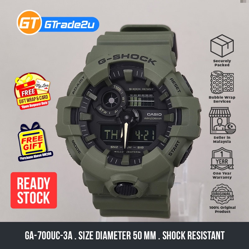 Original G Shock Men GA-700UC-3A GA700UC-3A Digital Analog Watch Army ...
