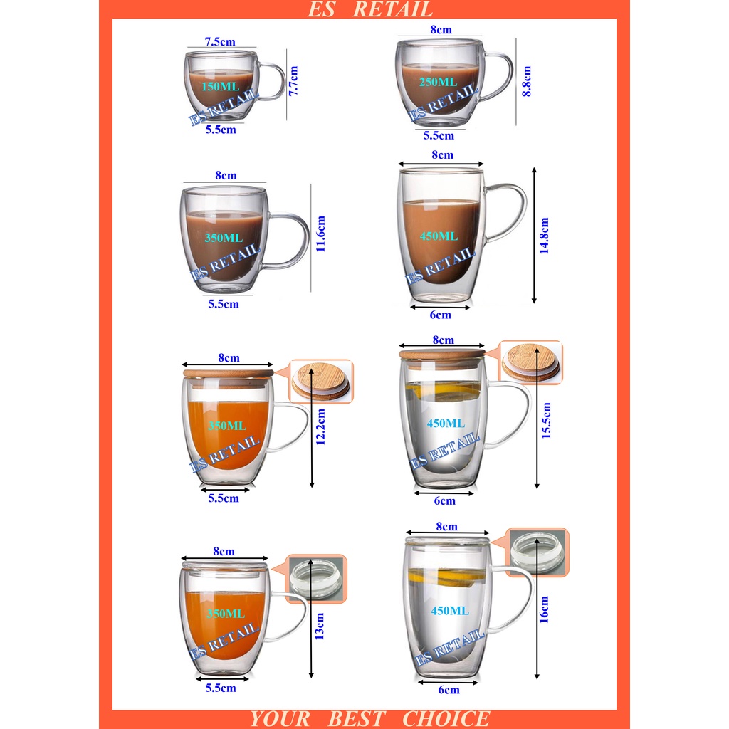 Double layer insulated glass Double wall cup Heat resistant cup Coffee ...