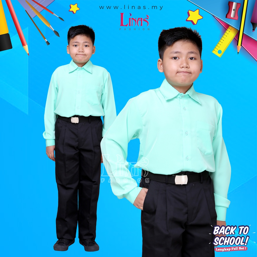 LINAS FASHION | KEMEJA SEKOLAH HIJAU LICIN | UNIFORM SEKOLAH | SERAGAM ...