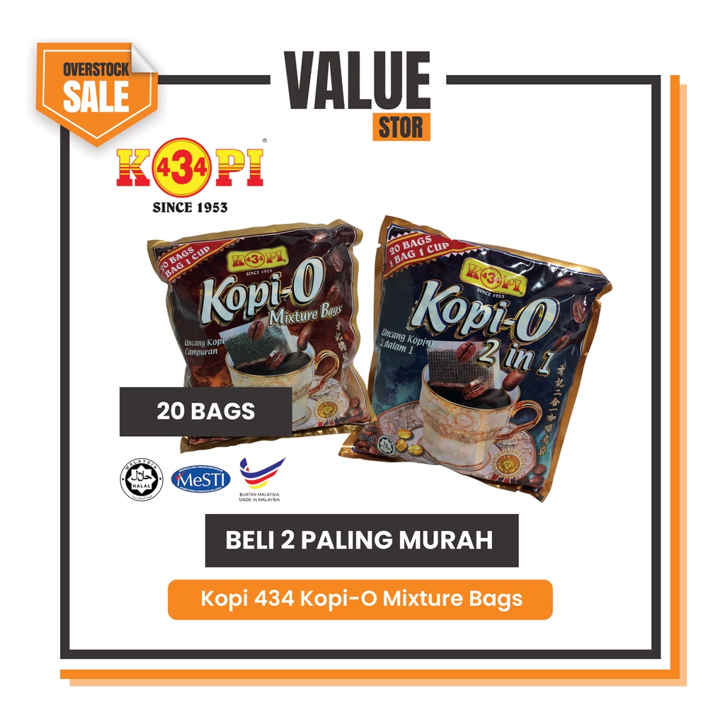 Kopi 434 Muar Black Coffee Kopi O, Kosong or 2-in-1 (20 sachets ...