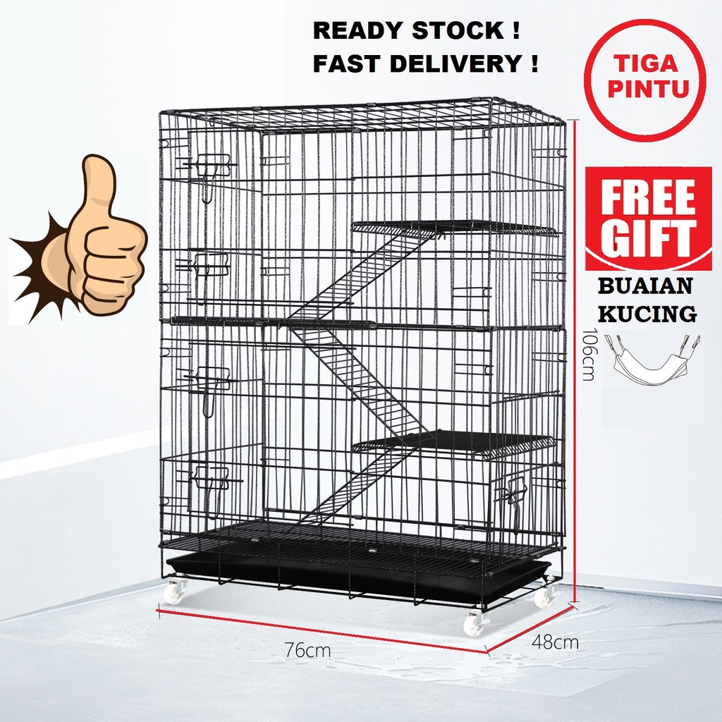 SANGKAR KUCING 3 Level Cat Cage / Sangkar Kucing 3 Tingkat High Quality ...