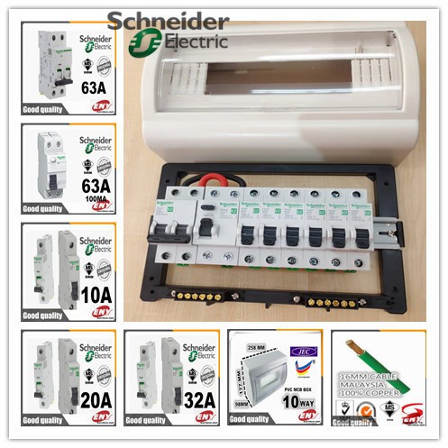 10 WAY Distribution Box DB Schneider Full Set Single Phase 63a RCCB 0 ...