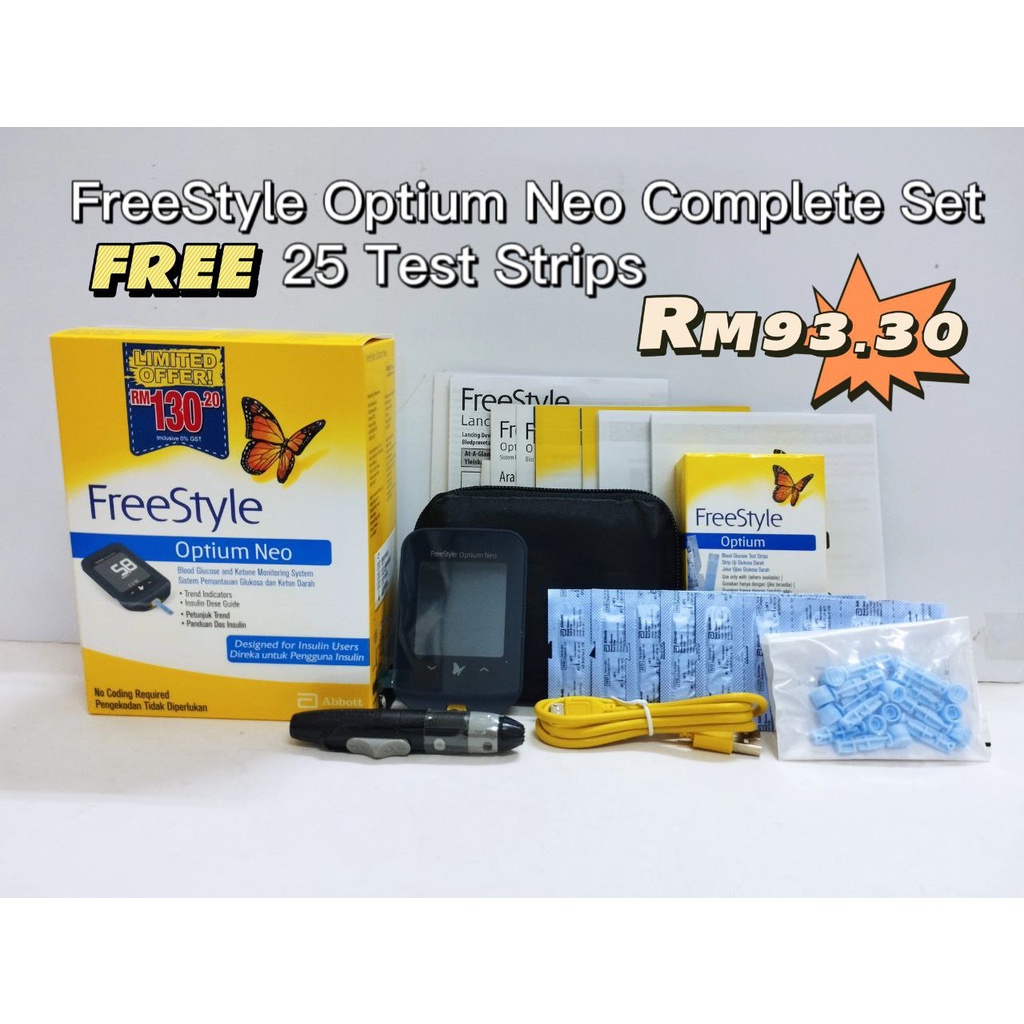 Freestyle Optium Neo Meter Set FREE 25 Test Strips Exp: 30/06/2023 ...
