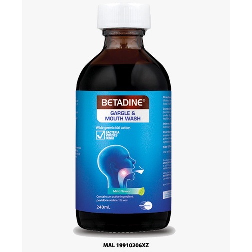 Betadine Gargle & Mouth Wash 240ml [ Mouthwash, Povidone-Iodine, Mint ...