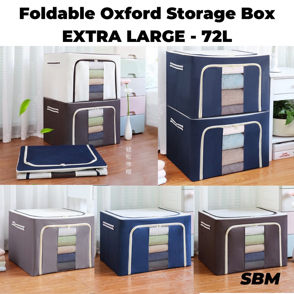 72L OXFORD STORAGE BOX/ FOLDABLE EXTRA LARGE DETACHABLE CLOTH STORAGE CLOTH ORGANISER STEEL ...