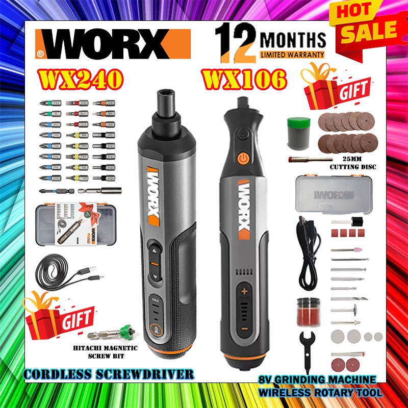 WORX WX240 4V Cordless Screwdriver & WORX WX106 Grinding Machine USB 8V ...