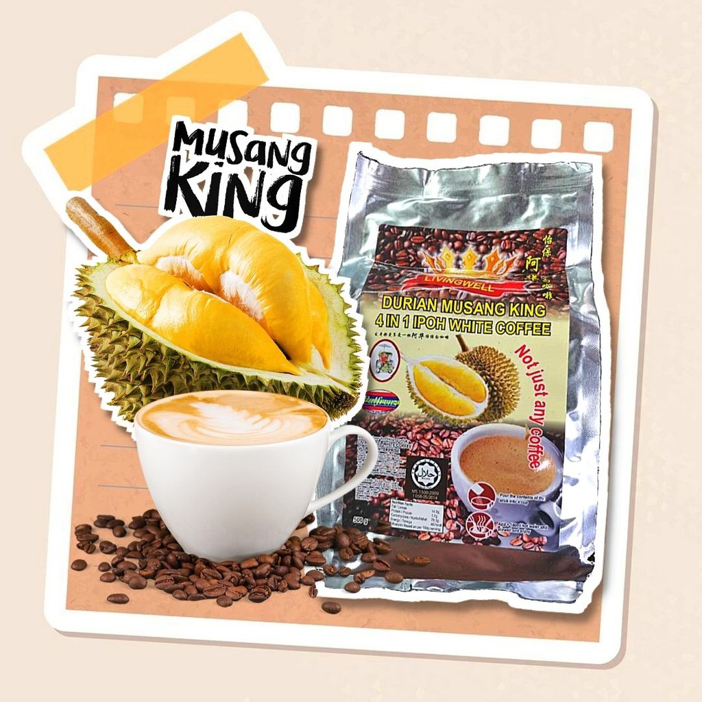 Livingwell Durian Musang King 4 in 1 Ipoh White Coffee 500g Kopi Putih ...