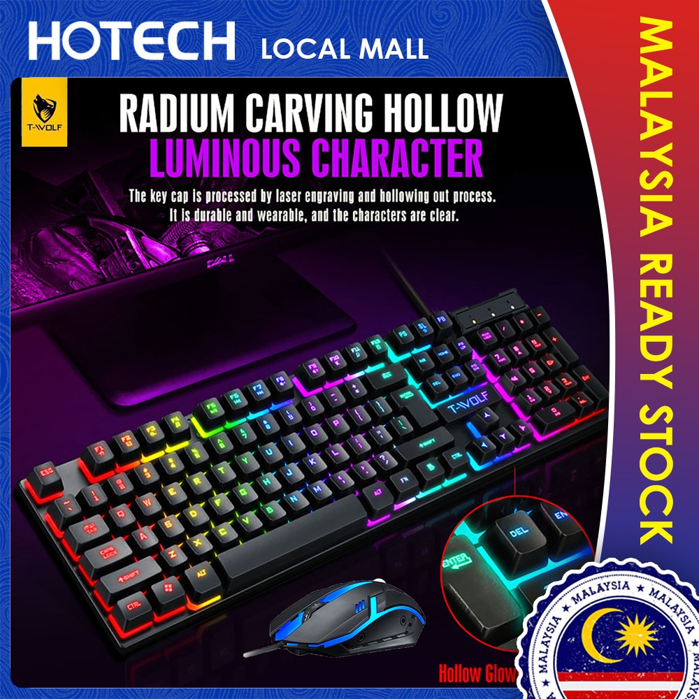 T-WOLF TF200 Gaming Keyboard Mouse Rainbow LED Backlight Wired RGB ...