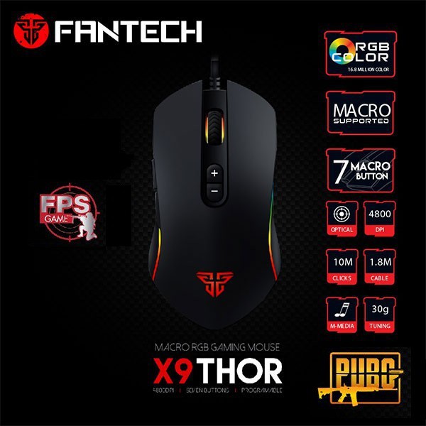 FANTECH THOR X9/X16 THOR II WIRED MACRO RGB 4800DPI 7 BUTTONS GAMING ...