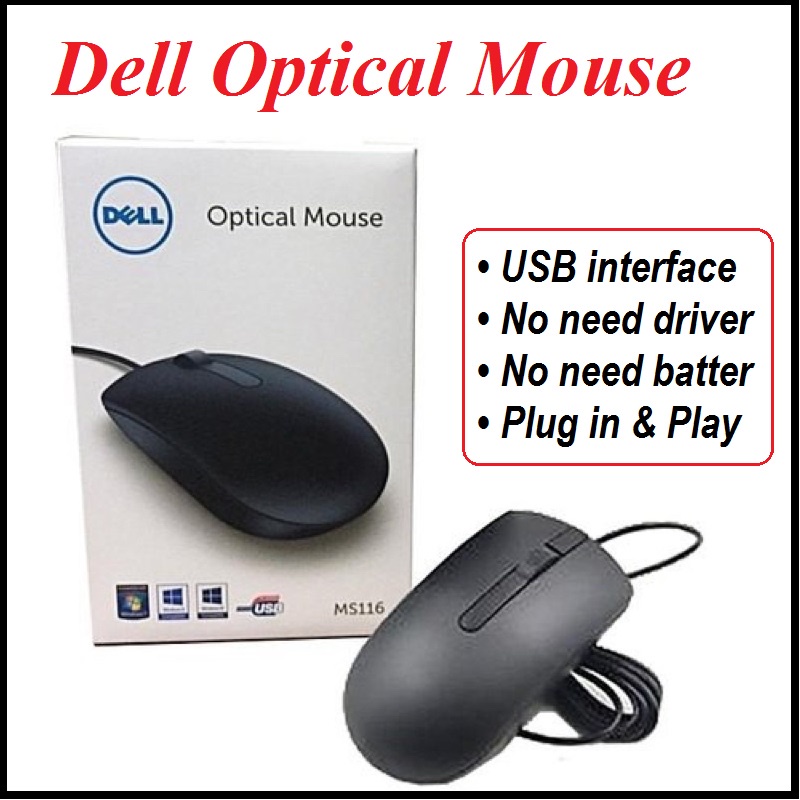 DELL MS111 MS116 USB Wired Optical OEM Mouse with 1000dpi Sensitivity ...