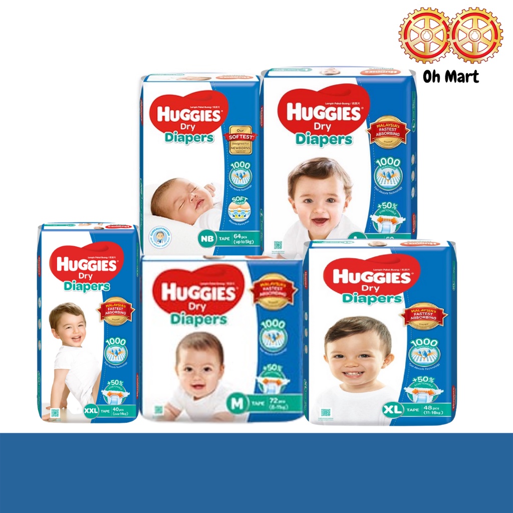 Huggies Dry Diapers Tape super jumbo pack | Shopee Malaysia