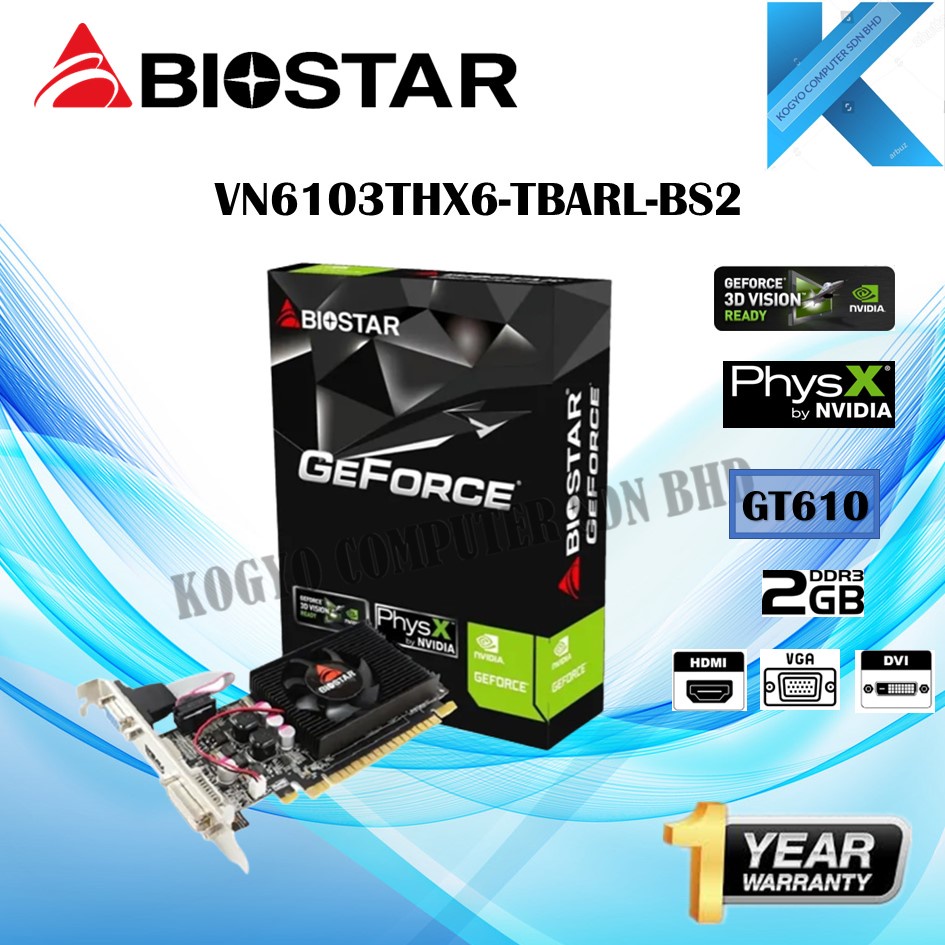 Biostar GeForce GT610 2GB DDR3 Vga Card - VN6103THX6 | Shopee Malaysia