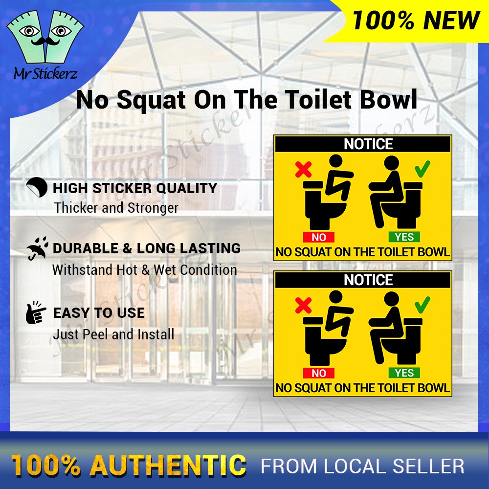 No Squat On The Toilet Bowl Sticker High Sticker Quality Durable and ...