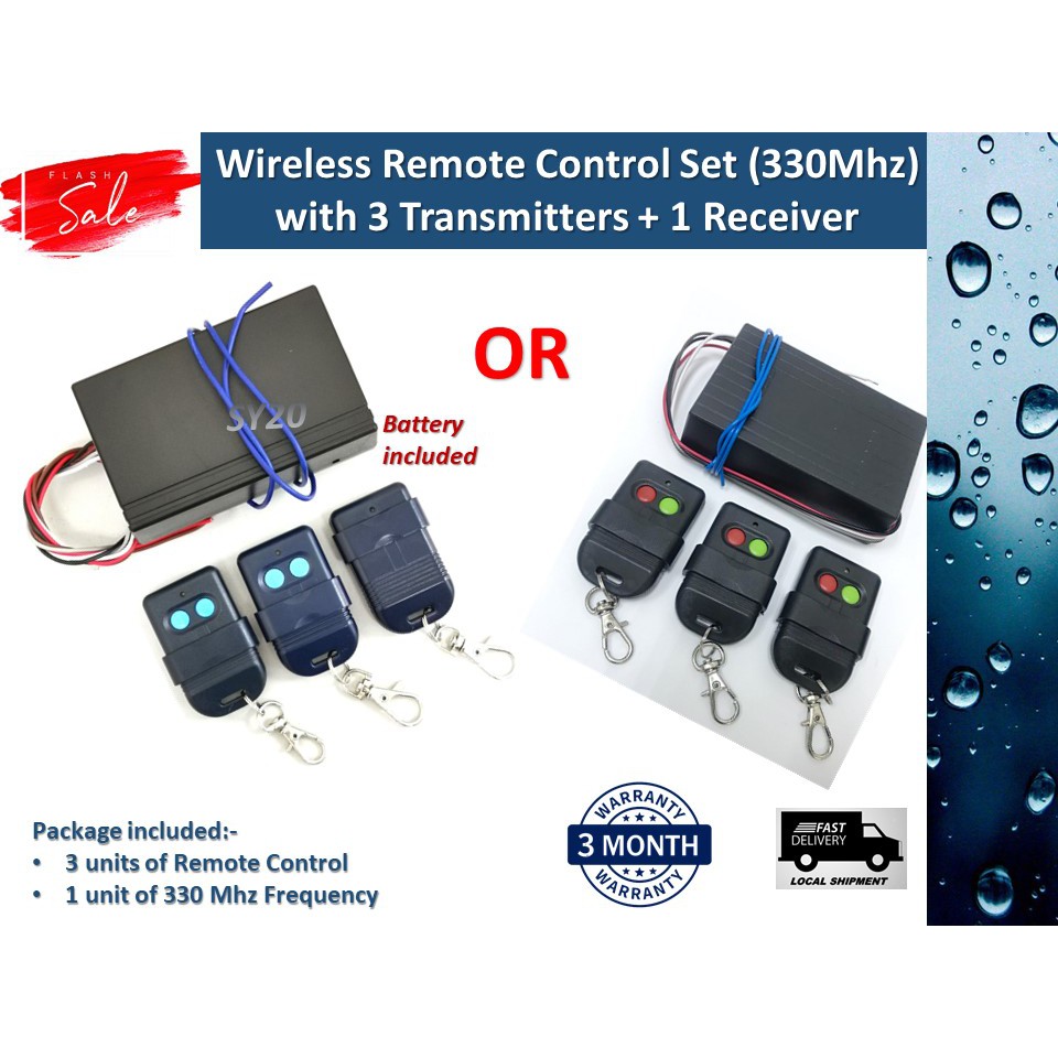 Autogate Door Wireless Remote Control Set (330Mhz) with 3 Transmitters ...