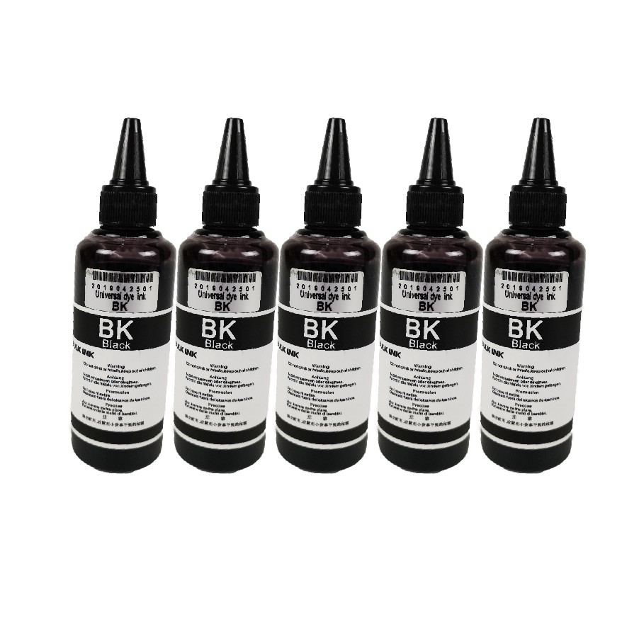 5x BLACK UNIVERSAL Inkjet Printer Refill Dye Ink 100ml Any CISS System ...