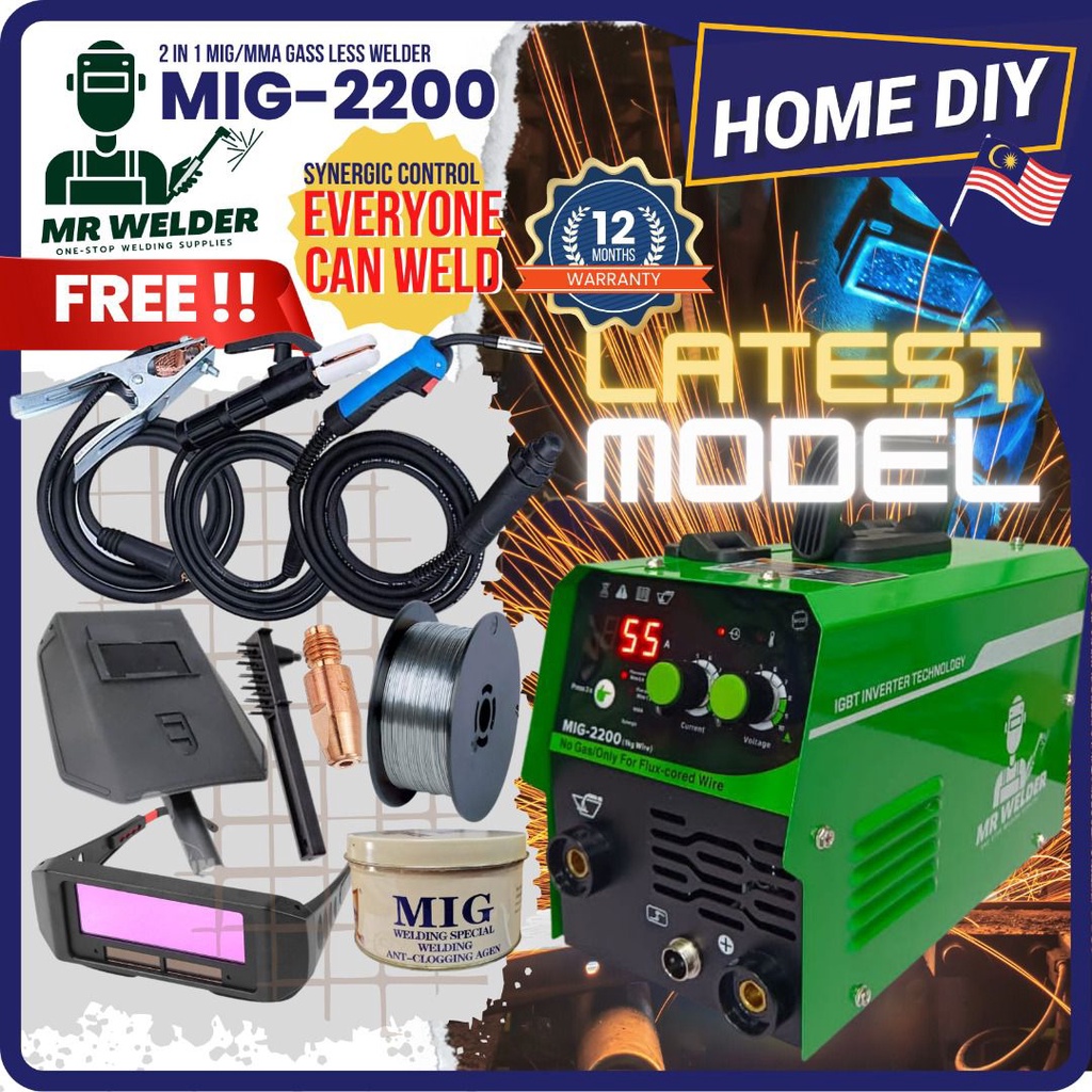 *MALAYSIA PRODUCTS * MR WELDER Welding Machine MIG-2200 MIG MACHINE INVERTER 1KG GASLESS & MMA 2 ...