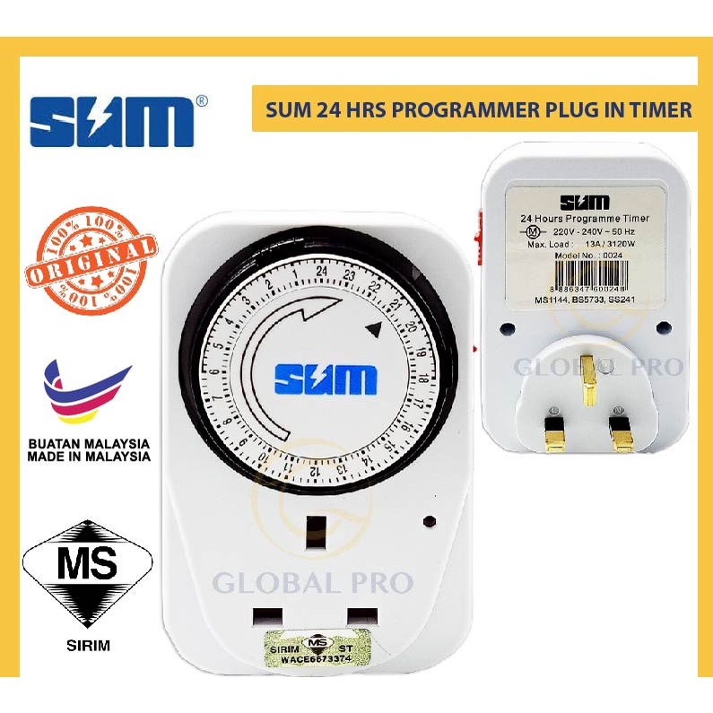 SUM High Quality Analog 24 Hours Programmable Plug in Timer 3 Pin Plug [SIRIM] | Shopee Malaysia