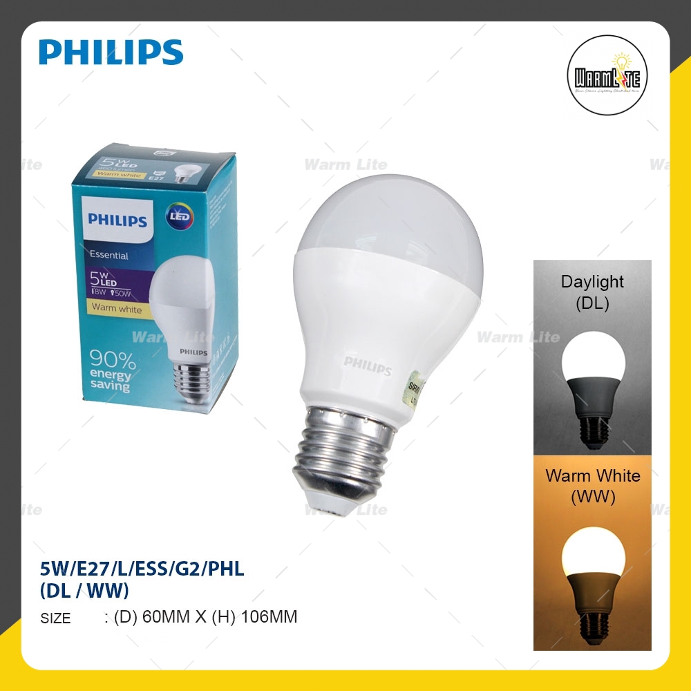 PHILIPS 5W/7W/9W/11W/13W E27 ESSENTIAL GEN2 LED BULB | Shopee Malaysia