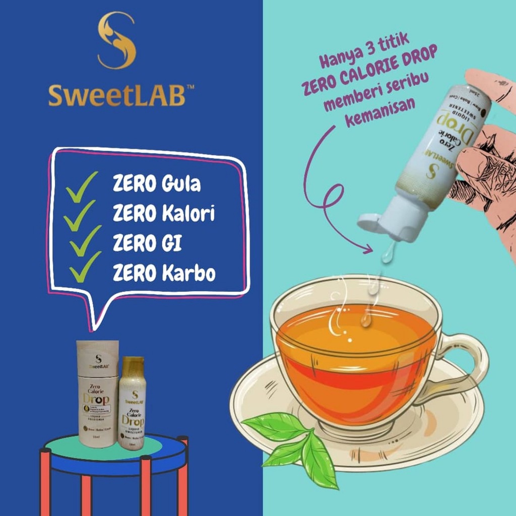 Sweetlab Zero Calorie Drop (25ml) Liquid Sweetener Pengganti Gula Cair ...