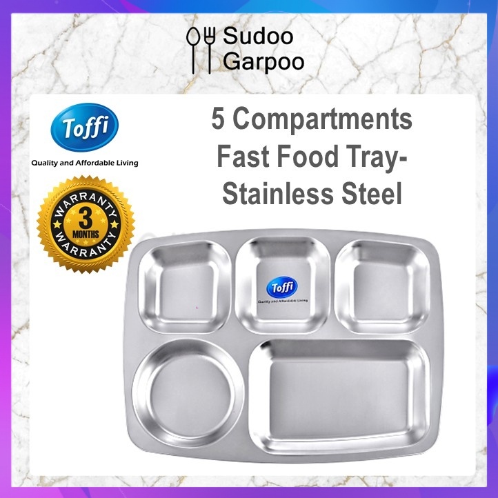TOFFI 5 Compartments Fast Food Tray Stainless Steel/ Dulang Makanan 5 ...