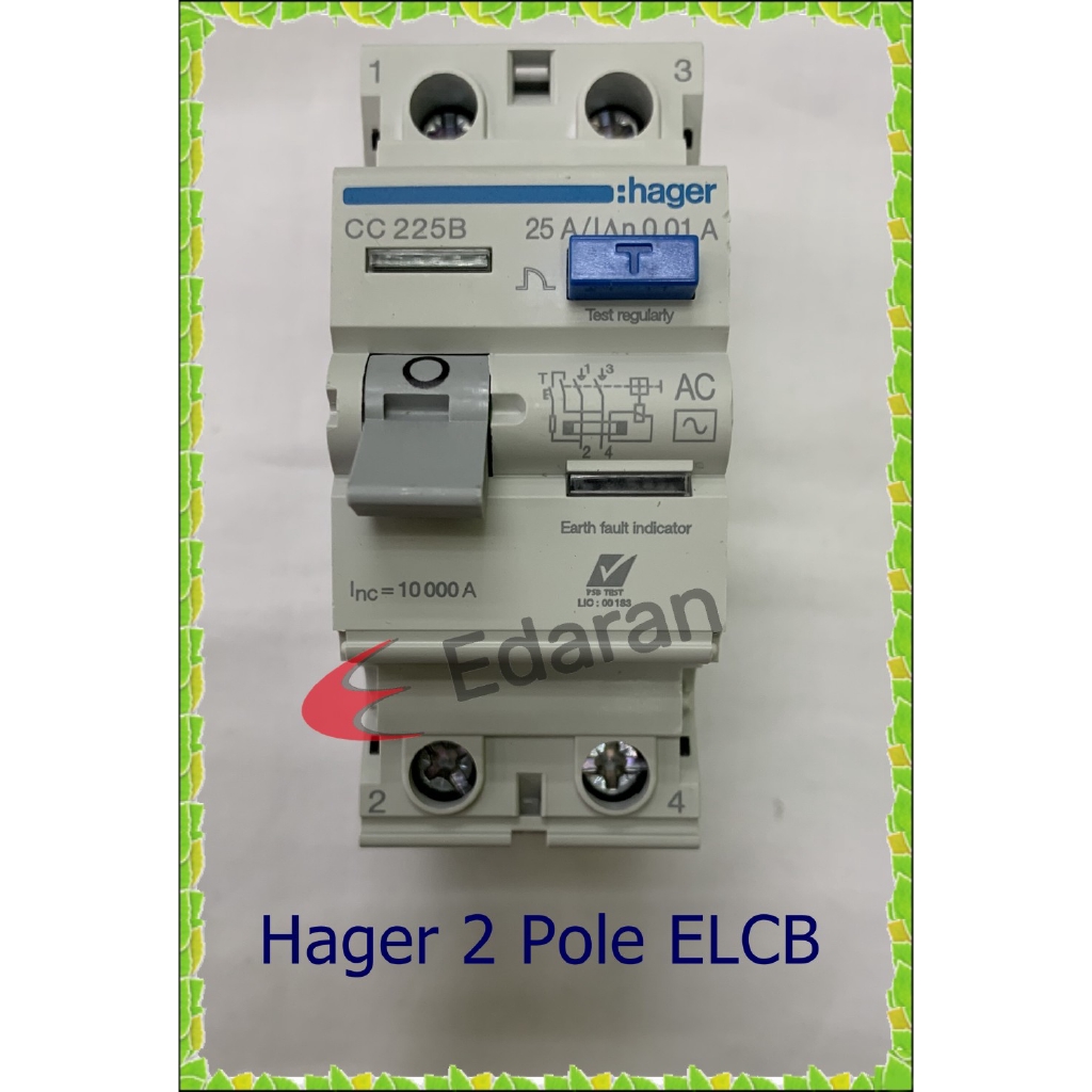 HAGER CC225B 2 Pole ELCB / RCCB 25A 10mA (SIRIM Approve) | Shopee Malaysia