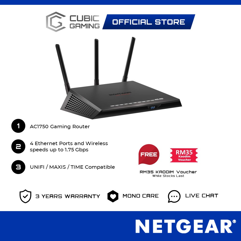 NetGear Nighthawk Pro Gaming AC1750 Dual-Band WiFi Router in Black ...