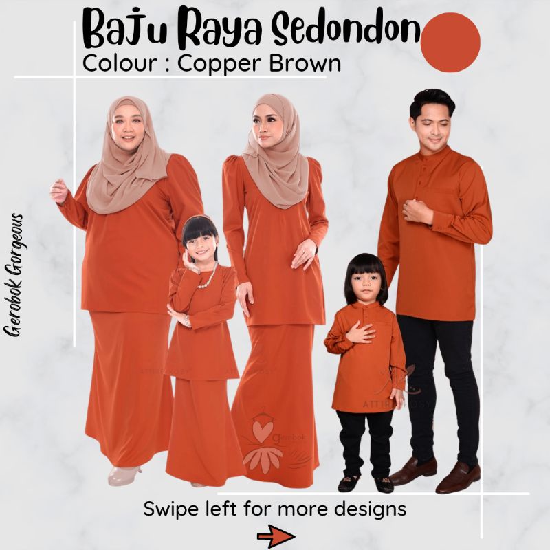 Baju Raya Sedondon Copper Brown Oren Bata Baju Kurung Baju Melayu Kurta ...