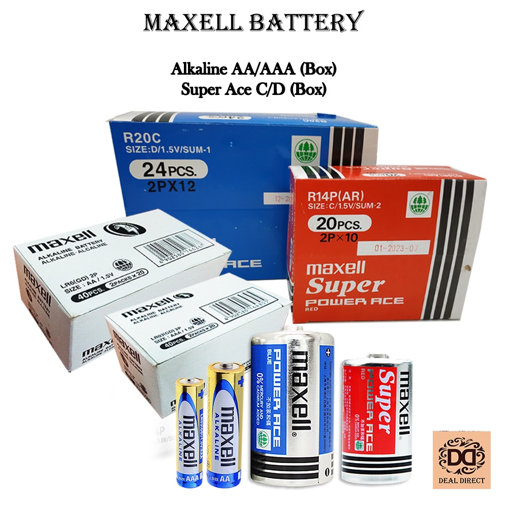 Maxell Alkaline AA & AAA / Maxell Super Ace C & D Battery (1 Box ...
