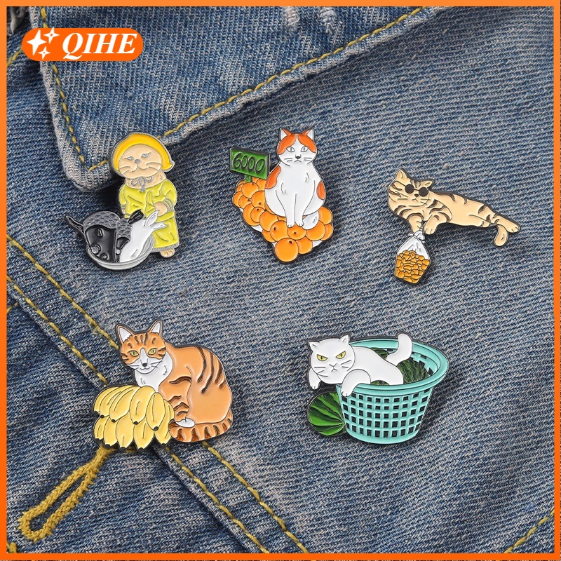 5 Styles of Cartoon Cat Enamel Brooch Animal Fruit Lapel Pin Backpack ...