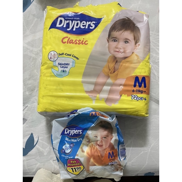 drypers classic M (59 pieces) drypers wee wee dry M (5 pieces) | Shopee ...