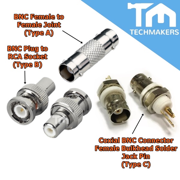 BNC Plug to RCA Socket / BNC F-to-F Joint Connector for CCTV / Coxial ...
